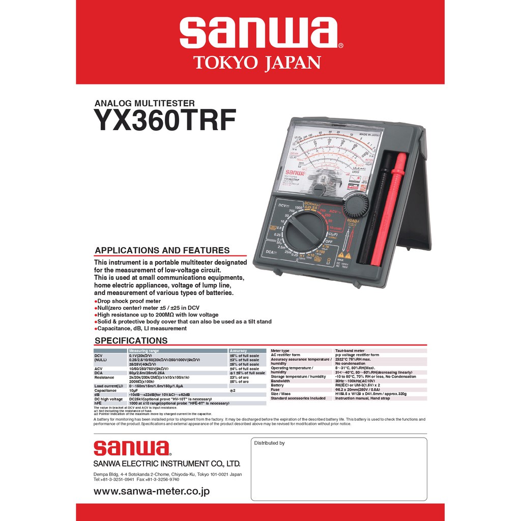 SANWA อนาล็อก มัลติมิเตอร์ YX360TRF ของแท้ 100 - uxkj1xcisk - ThaiPick