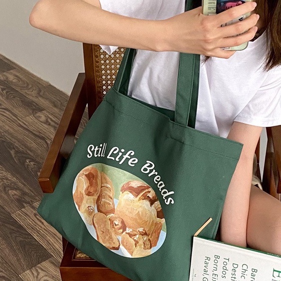 GUCSELECTED(B1784) กระเป๋าผ้าใบใหญ่ Still Life Breads Donuts - guc_lifestyle - ThaiPick