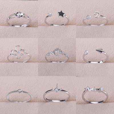 ざ≉อุปกรณ์เสริม DIY S925แหวนแหวนเงินแท้แหวนผลิตภัณฑ์กึ่งสำเร็จรูปปรับปากเปิดมุกทำด้วยมือ ...