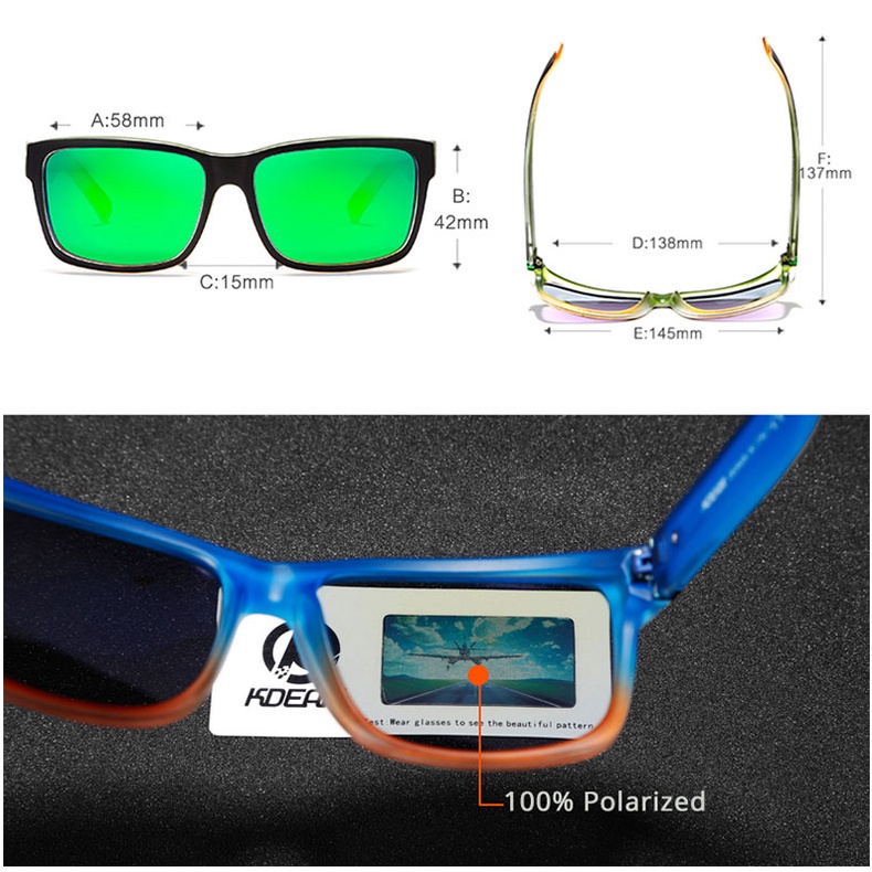 Kdeam Rectangular Polarized Mens Sunglasses Outdoor Sports Driving Sun