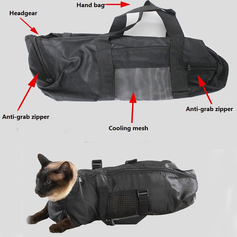 Adjustable Mesh Cat Grooming Bath Bag Cats Washing Bags For Pet Bathing ...