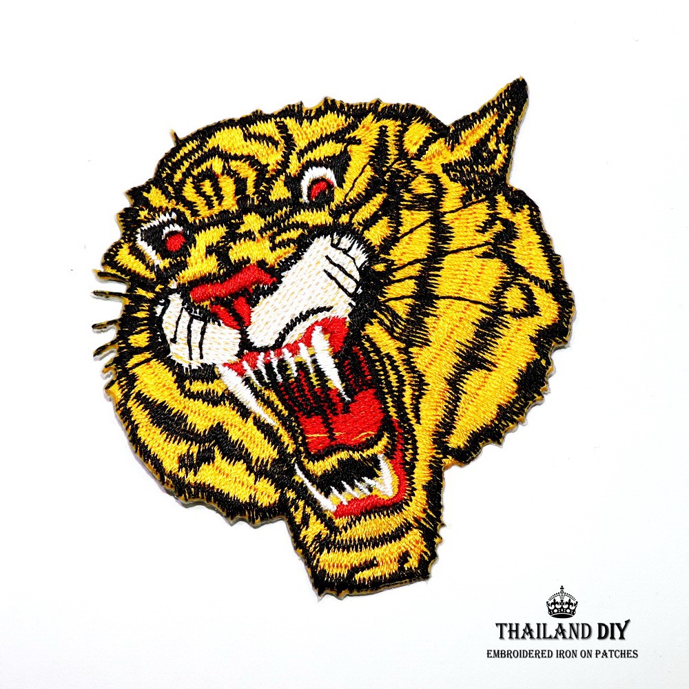 ตัวรีดติดเสื้อ เสือ เสือโคร่ง หัวเสือ ลายสัตว์ เท่ wop Tiger Head Patch งานปัก DIY ตัวรีด อาร์ม ...