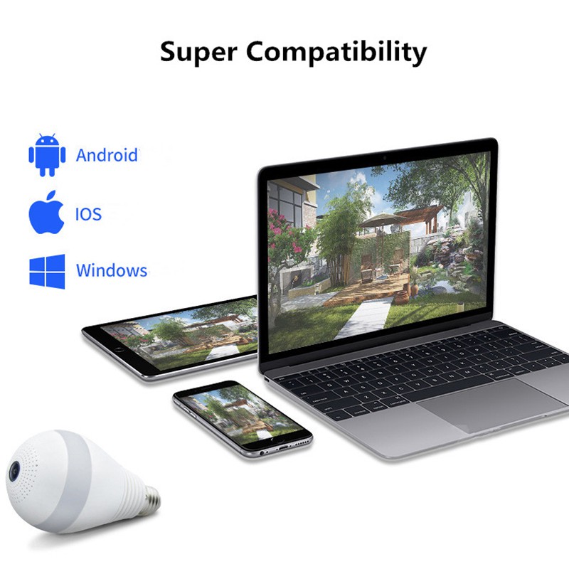 กล้องหลอดไฟ FULL HD 1080P 2.0MP Panoramic iP Camera WiFi app neye3c ...