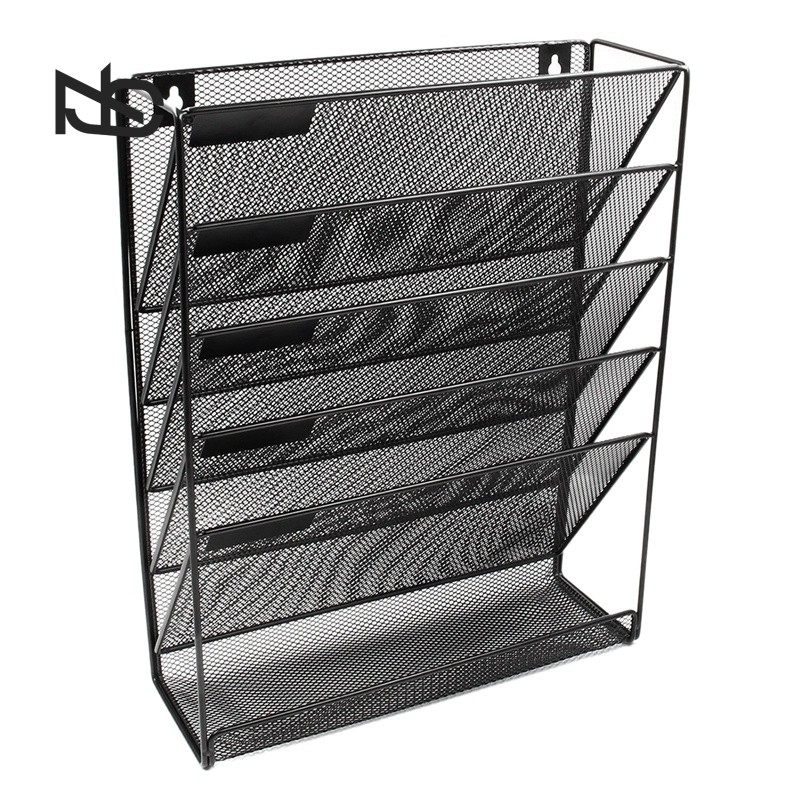 Metal Mesh Wall-Mounted Magazine File Rack Office Desk 5 Layer Black ...