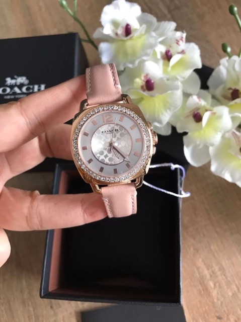 นาฬิกา COACH 14503151 Mini Boyfriend Pink Leather Rose Gold Watch ของ ...