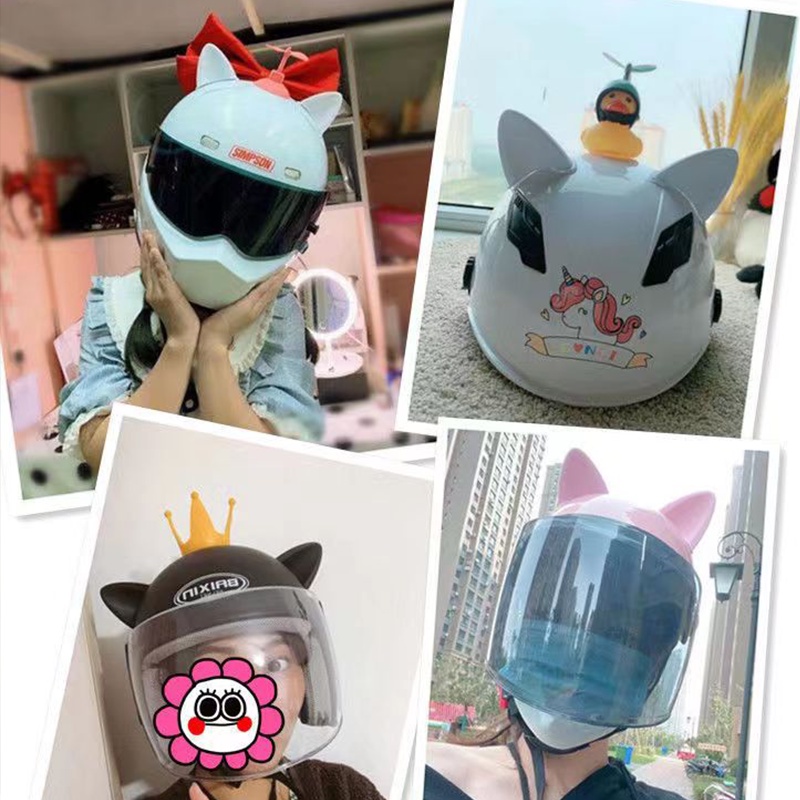 2pcs Motorcycle Helmet Cat Ears Cute Decoration Style Electric Car ...