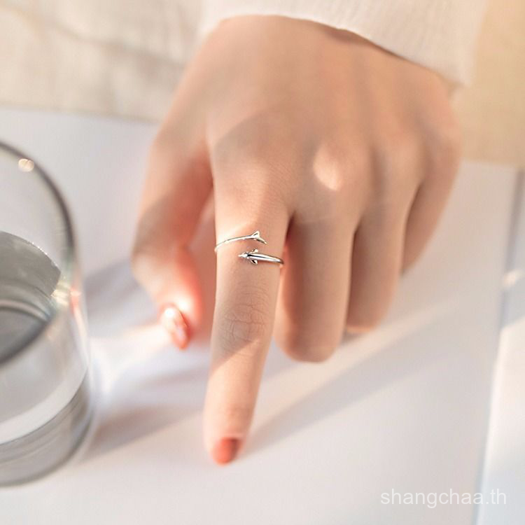 s925เงินสเตอร์ลิงปลาโลมาเปิดแหวนนักเรียนหญิงเกาหลีที่เรียบง่ายน่ารักสร้างสรรค์insเครื่องประดับ ...