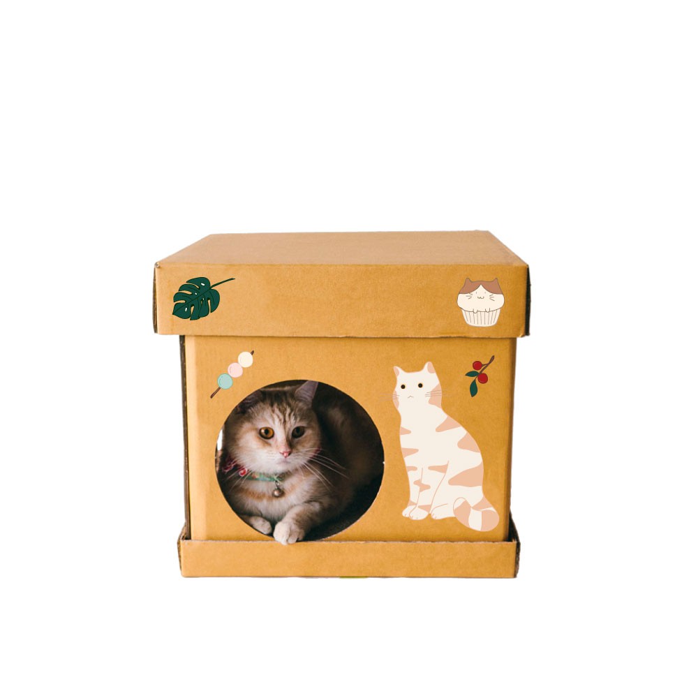 KAFBO CUBE LITTLE CAT CAFE Sticker กล่องบ้านแมว สติ๊กเกอร์ลายแมวสีทอง ...