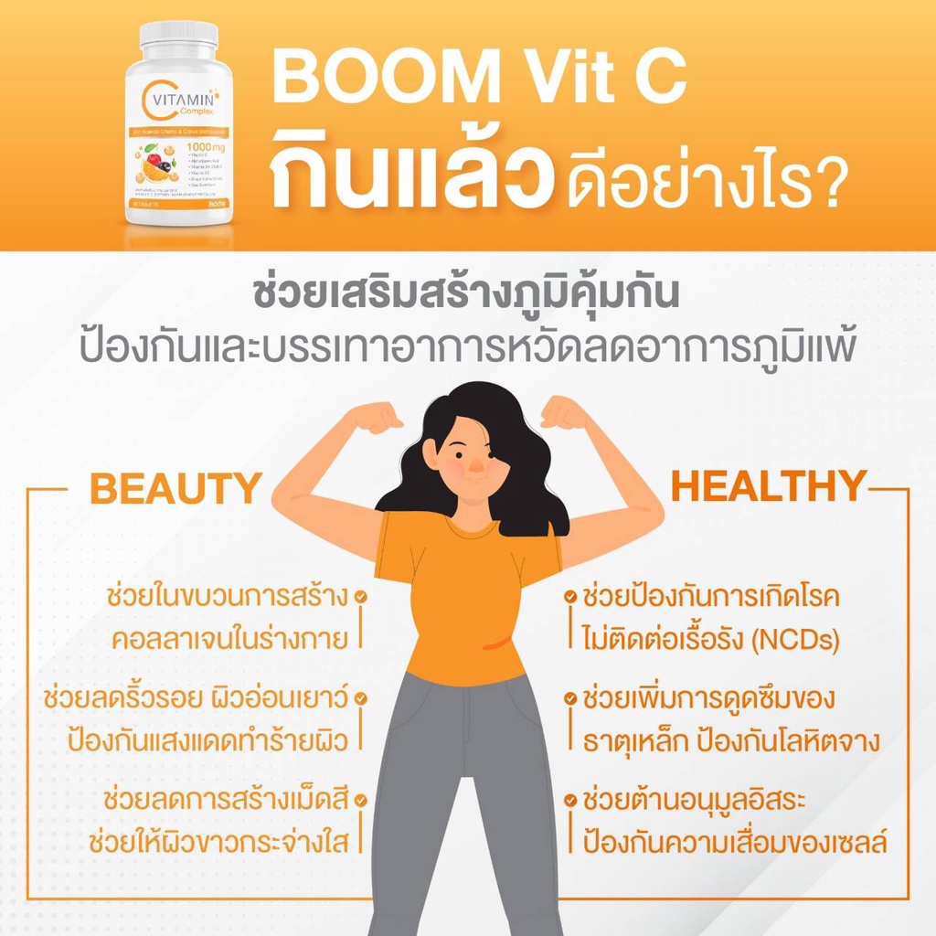 BOOM Vit C Plus บูม วิตามินซี Vitamin Complex รวมวิตามิน B C D เสริมสร้างภูมิคุ้มกัน ลดอาการ ...