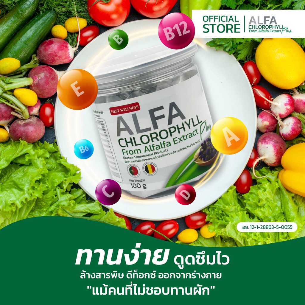 อัลฟ่า คลอโรฟิลล์ แถมฟรี วิตามินซี 1 ขวด ALFA Chlorophyll From Alfalfa ...