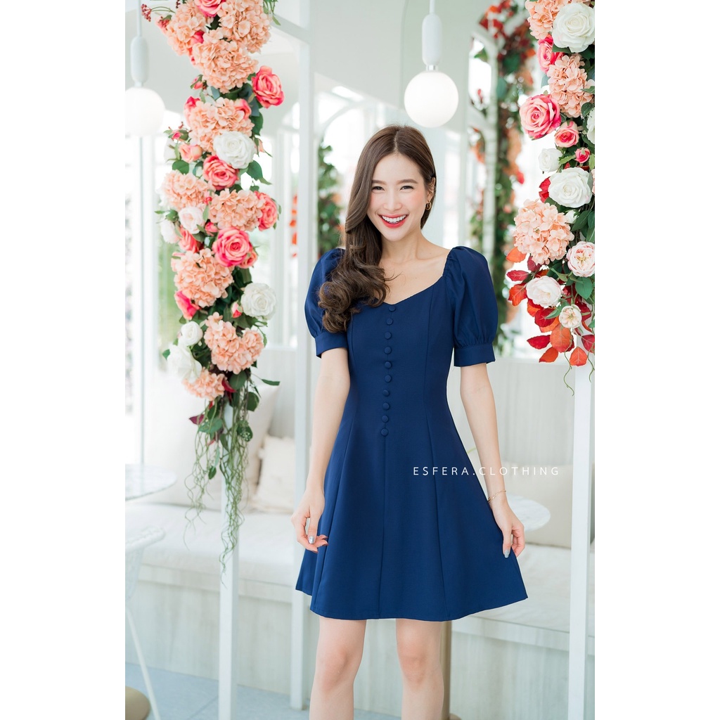 เดรสออกงาน เดรสทำงานเดรสผ้าเปเป้เนื้อผ้าดี คอแต่งหยัก แขนป่องทรงตุ๊กตา จั๊มไหล่ DR039-2 ...