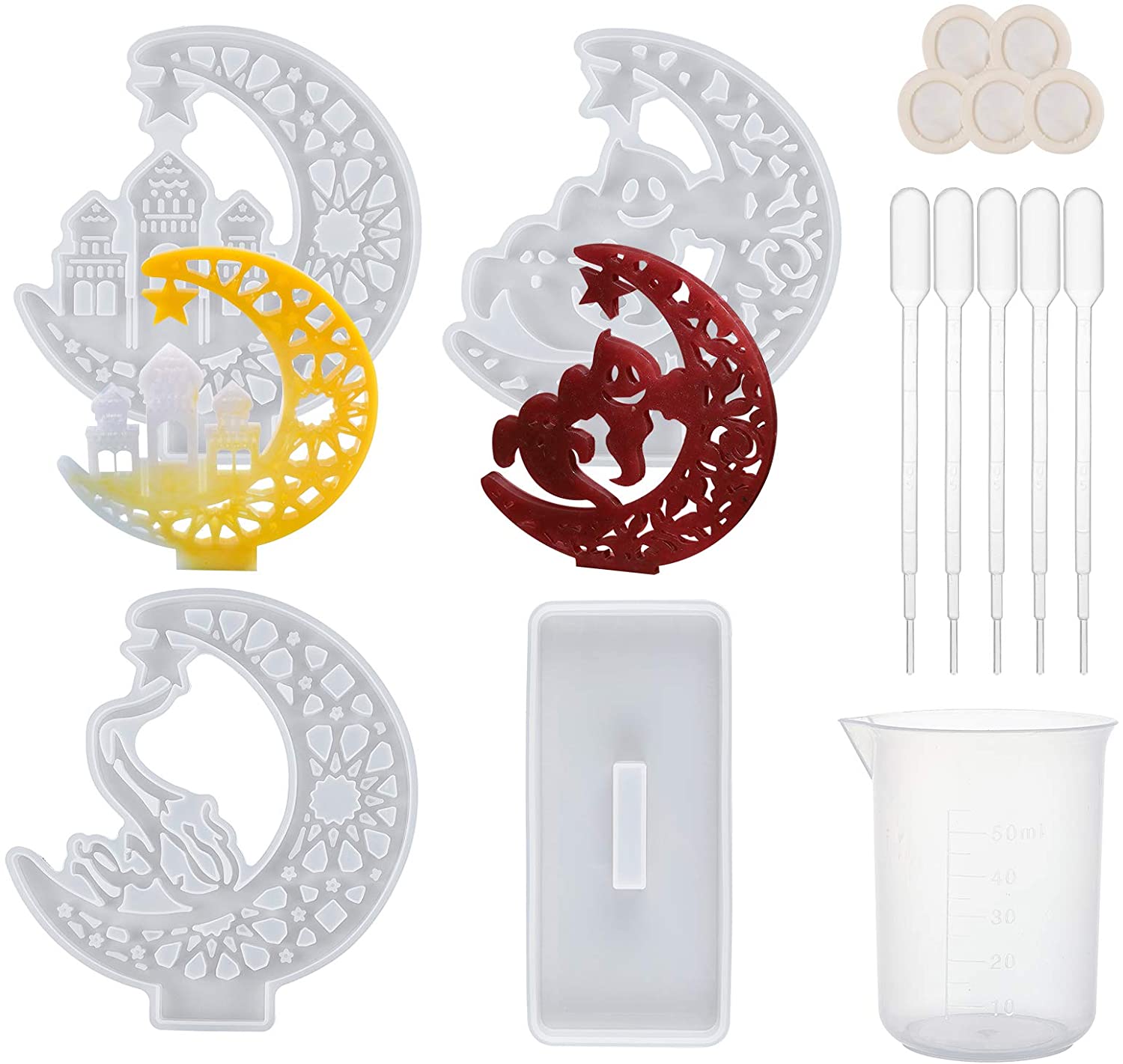 BeeBeecraft 15PCS Silicone Mold Set Moon Shape Display Resin Molds ...