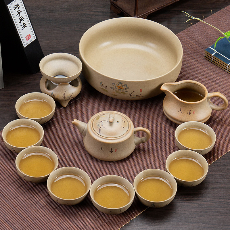 ronkinครัวเรือนชุดน้ำชาหยาบชุดที่เรียบง่ายย้อนยุคกังฟูดื่มชาชามเซรามิก ...