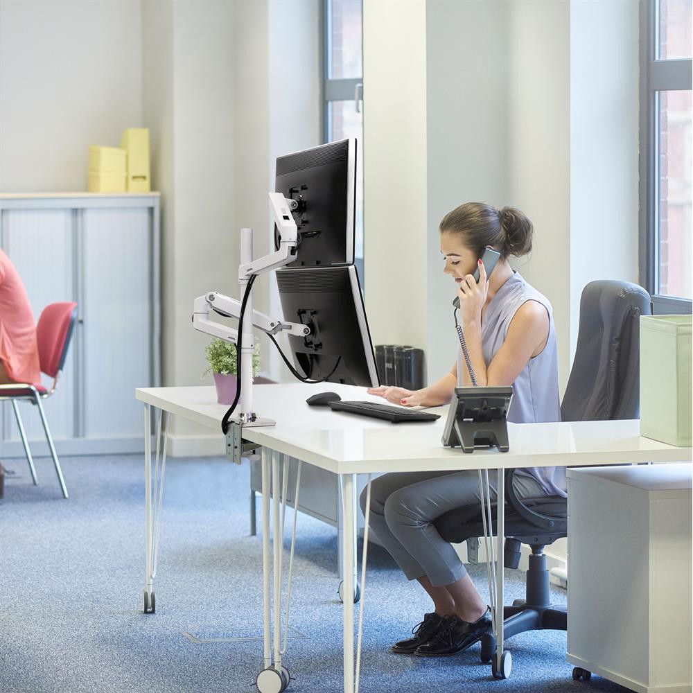 Ergotron LX Dual Stacking Arm Tall Pole Bright White Polished Aluminum ...