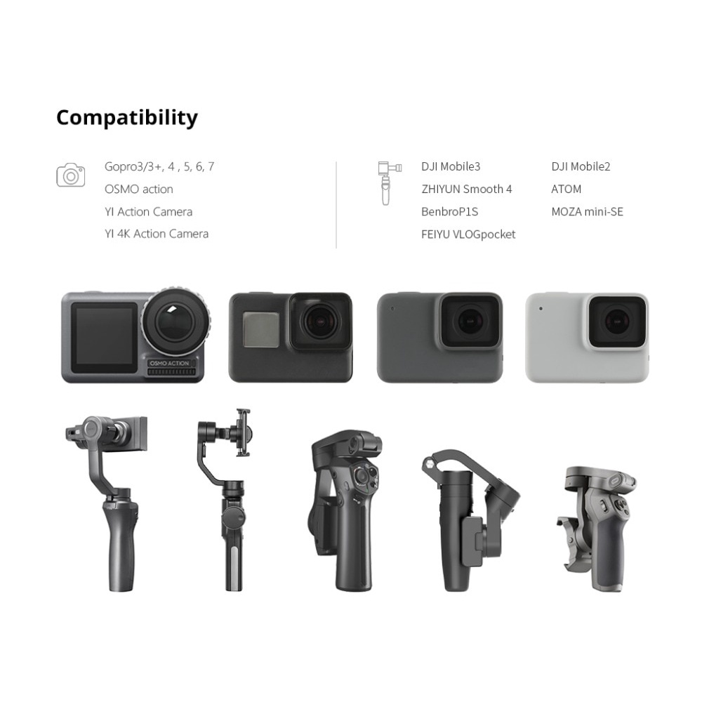 PGYTECH ACTION Camera Adapter for DJI Osmo Mobile 3 Zhiyun Smooth 4 ...