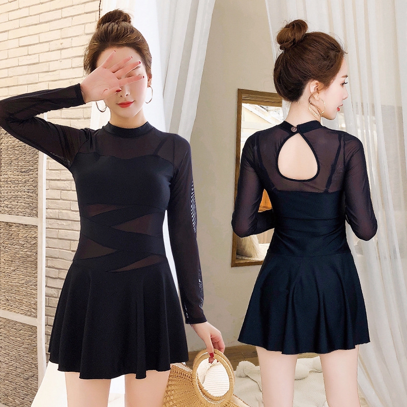 Cekcya ชุดว่ายน้ำแขนยาว ชุดว่ายน้ำกระโปรงร่างกาย Skinny Swimsuit ...