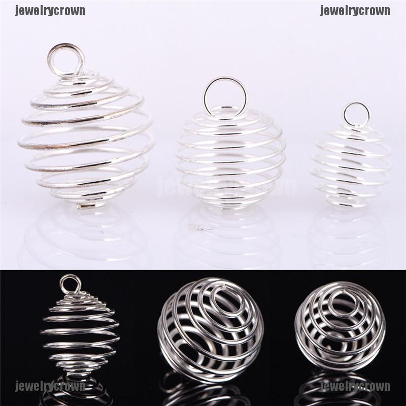 Jeweლ 30PCSSet Spiral Bead Cages Pendants Silver Plated Craft Jewelry ...