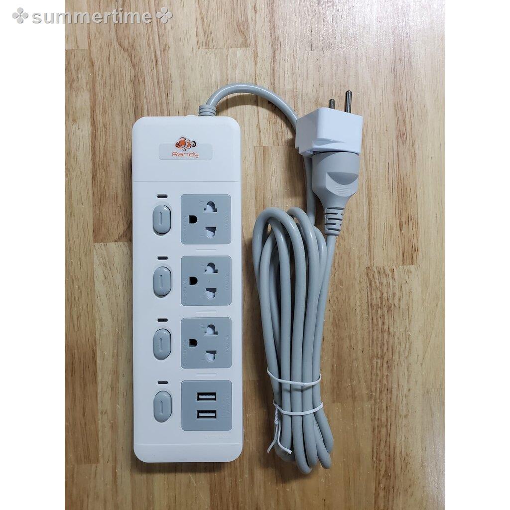 ปลั๊กไฟ Randy 998U 3 ช่อง USB สวิตช์แยก 10A 3 เมตร By มหาชะนี (แถมหัว ...
