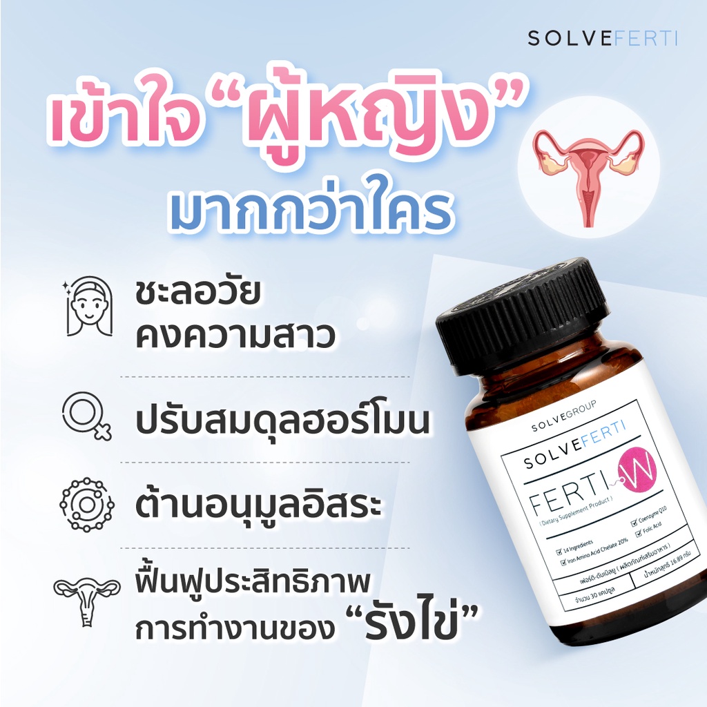 Solve Ferti W วิตามินบำรุงรังไข่ ปรับสมดุลฮอร์โมน คงความสาว ชะลอความชรา - solvegroup_official ...