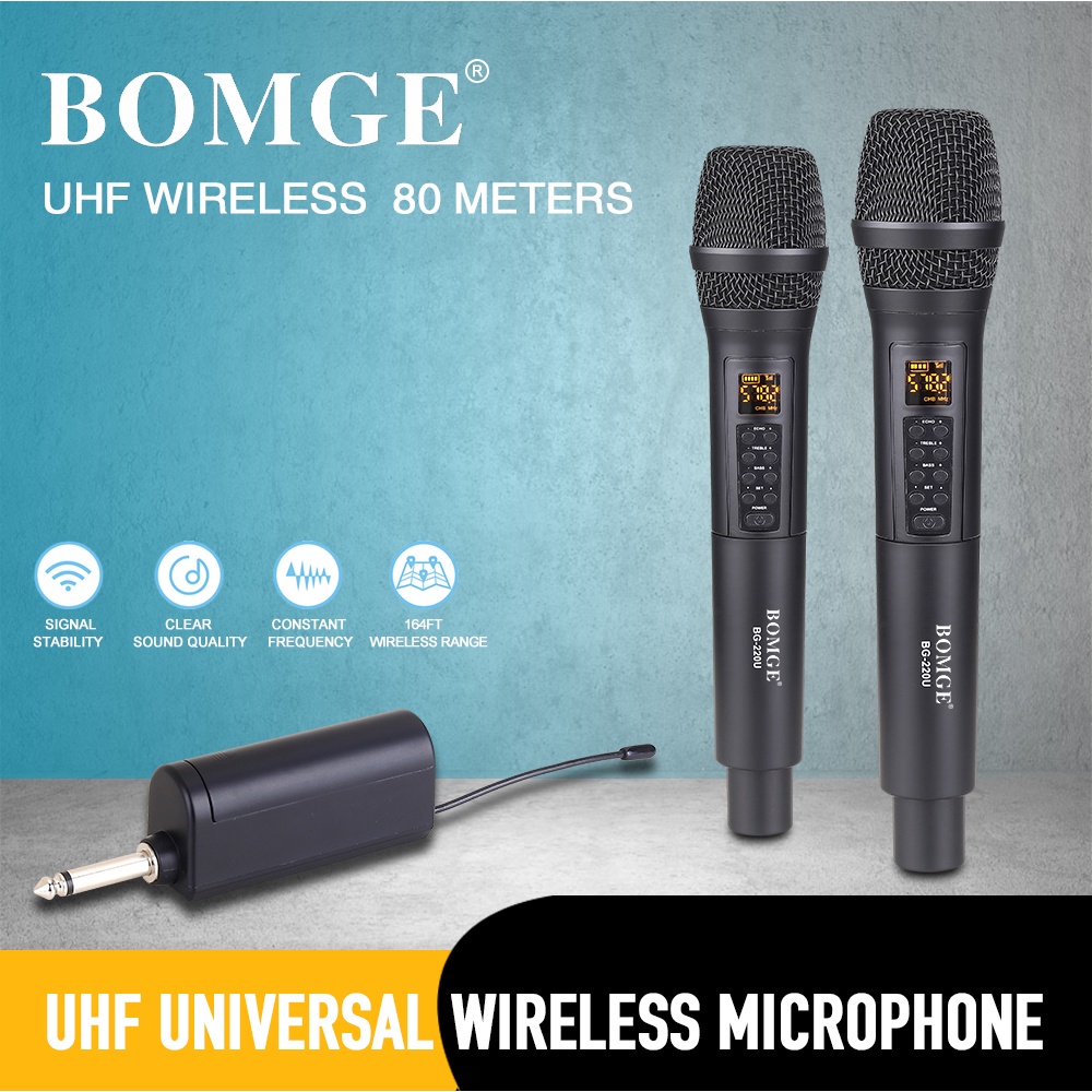 Bomge Uhf ไมโครโฟนคาราโอเกะไร้สาย 2 ไมโครโฟนสําหรับร้องคาราโอเกะแบบไร้สาย - w8z66pyqfy - ThaiPick