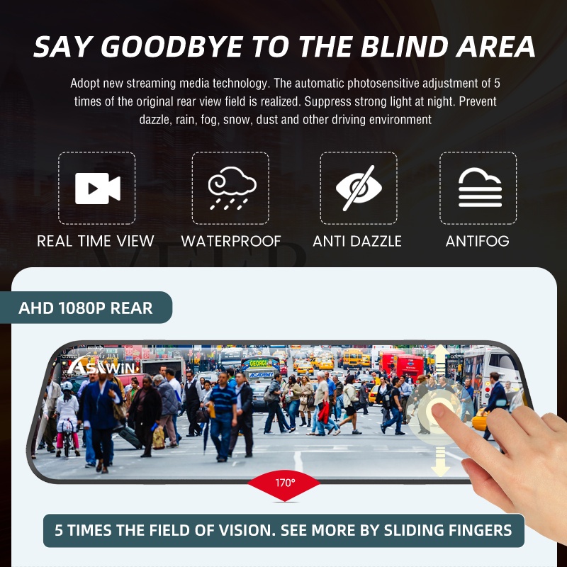 Asawin H5PRO-ST 10นิ้ว 2K กระจกมองหลัง เลนส์คู่ กล้องติดรถยนต์ หน้าและหลัง สำหรับ เครื่องบันทึก ...