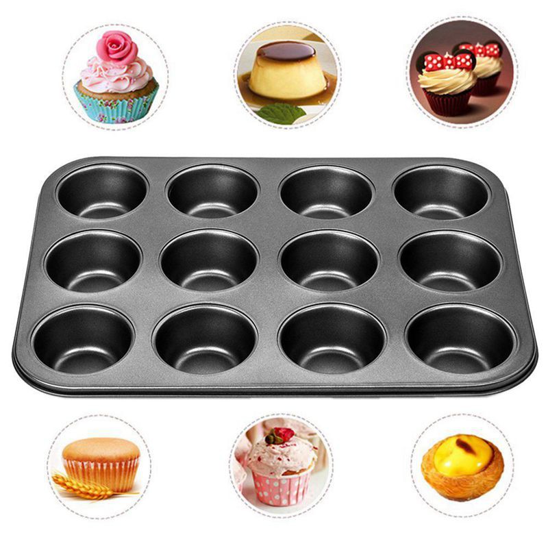 Heavy duty carbon steel cupcake baking tray,12 mini cup cupcake shaped ...