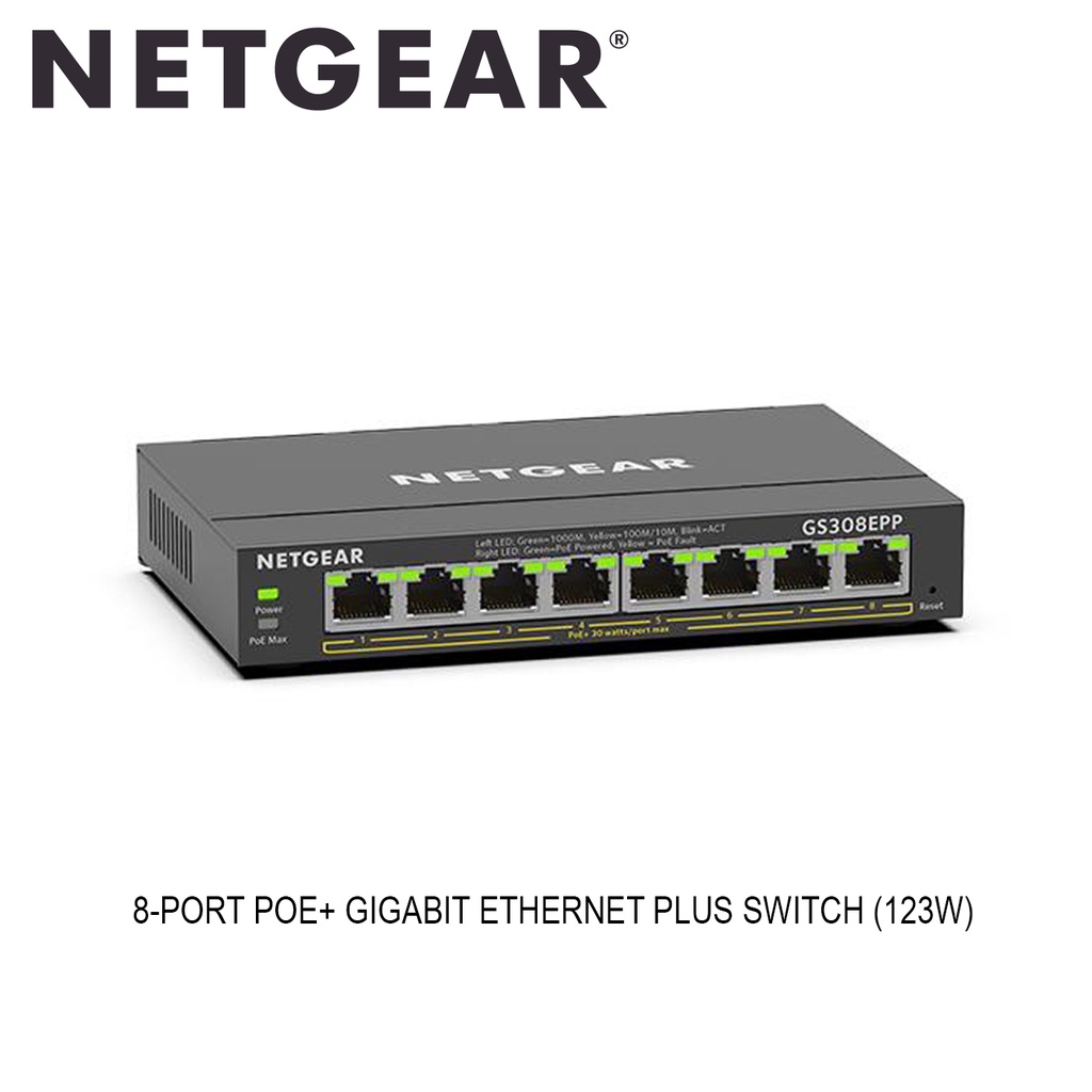 NETGEAR GS308EPP 300 SERIES SOHO PLUS 8-PORT POE+ GIGABIT ETHERNET PLUS ...