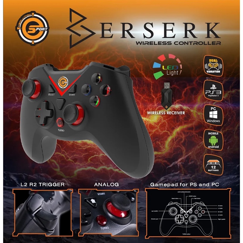 Joy Neolution E-Sport จอยเกมส์ BERSERK Joystick จอยไร้สาย Wireless สำหรับ PC PS3 Android ประกัน ...
