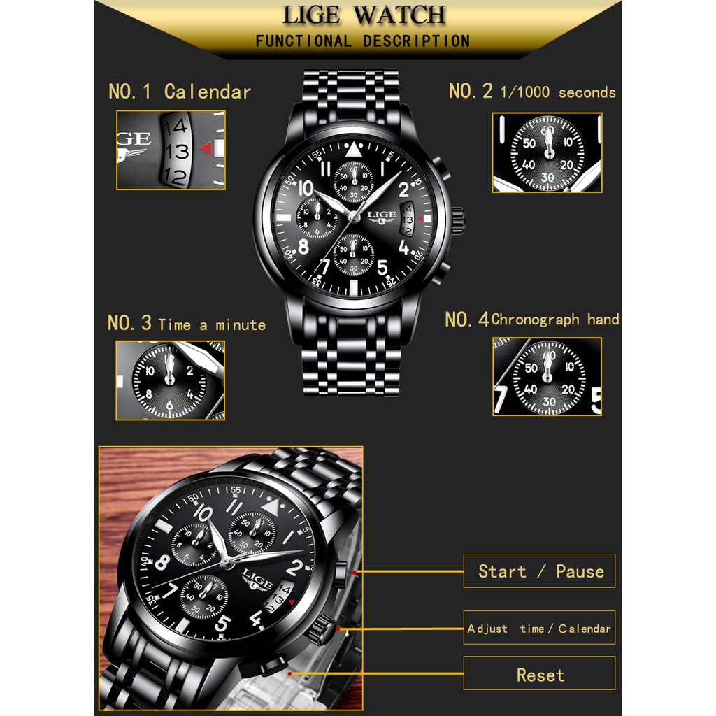 LIGE Watches Mens Fashion Waterproof Analog Quartz Clock TyEl ...