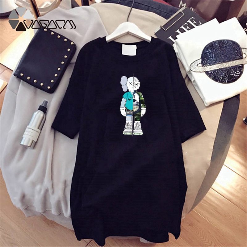 Summer Women Kaws Printed Dress Fashion Loose Cartoon Plus Size Dress ...