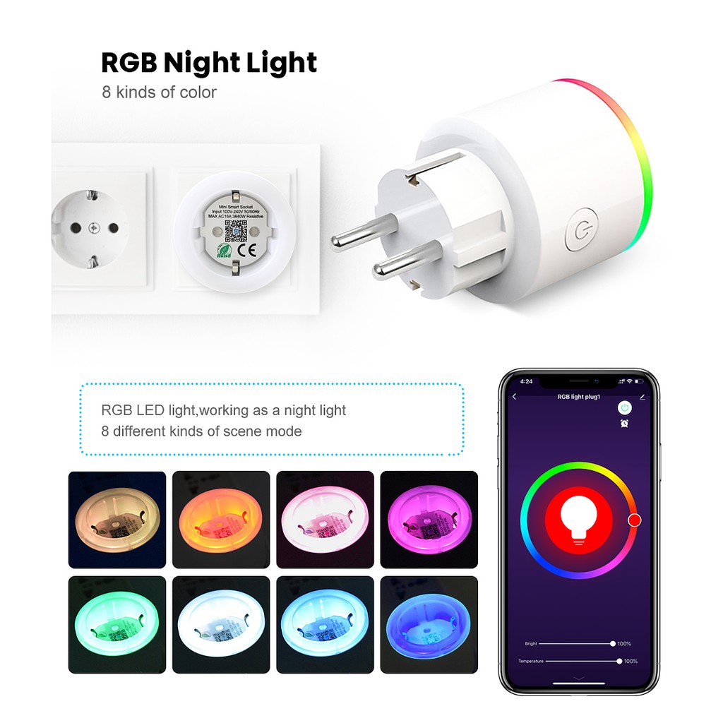 รางปลั๊กไฟ:AVATTO 16A EU RGB wifi Smart lug with ower Monitor, wifi ...