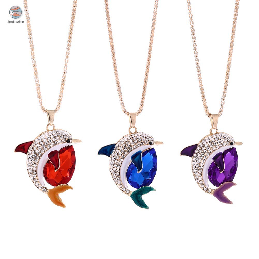 Shining Crystal Dolphin Chain Necklace Sweater Pendant Necklaces ...