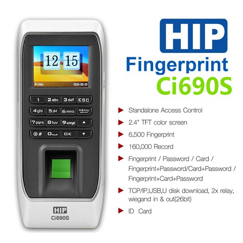 HIP Ci690S เครื่องสแกนลายนิ้วมือ ทาบบัตร รหัสผ่าน บันทึกเวลาทำงานและควบคุมประตู Time Attendance ...
