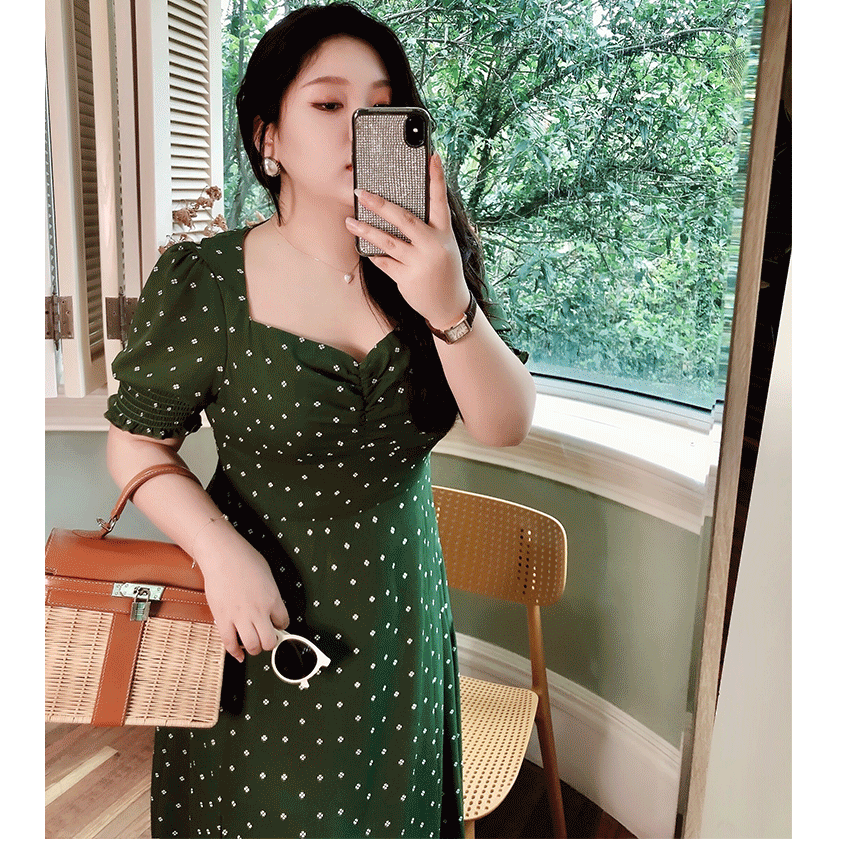 Korean Style Fashion Womens Casual Plus Size Square Neck Floral Print ...