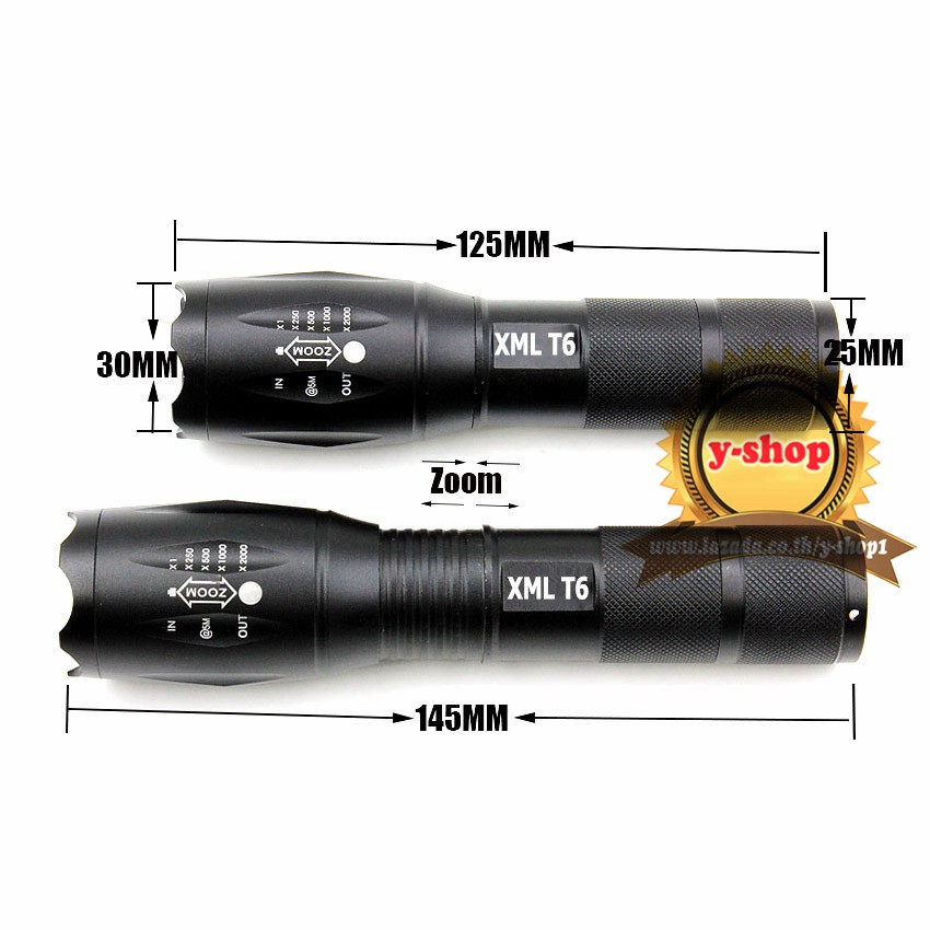 Ultra CREE XML T6 LED Zoomable Flashlight Torch 5 Modes ไฟฉาย แรงสูง ซูมได้ พร้อมอุปกรณ์ครบชุด ...