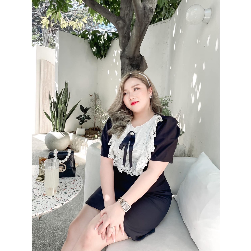 Calorie Fashion CL245มินิเดรสสีดำ แต่งระบายผ้าขาวด้านหน้า เดรสสาวอวบ ชุดสาวอวบ - bow_bow2010 ...