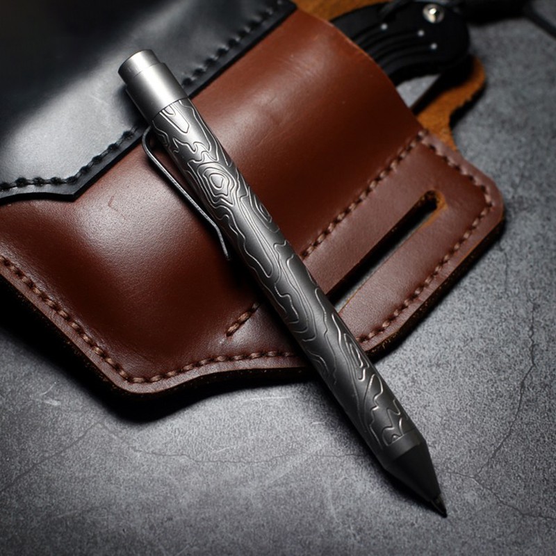 CNEDC Nottingham Carving Topography Titanium Alloy Tactical Pen Copper ...