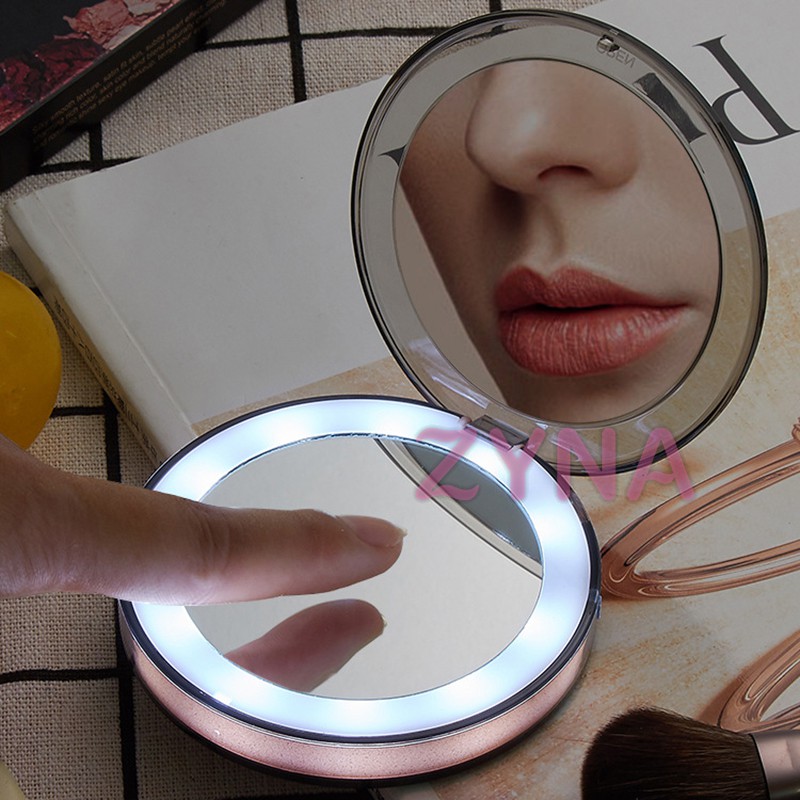 Ready Stock LED Lighted Mini Makeup Mirror 3X Magnifying Compact Travel ...
