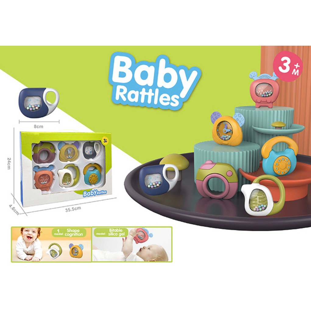 เซ็ทของเล่นยางกัดและเขย่ามือ 6 ชิ้น Baby rattles ปลอดภัย 100 ...