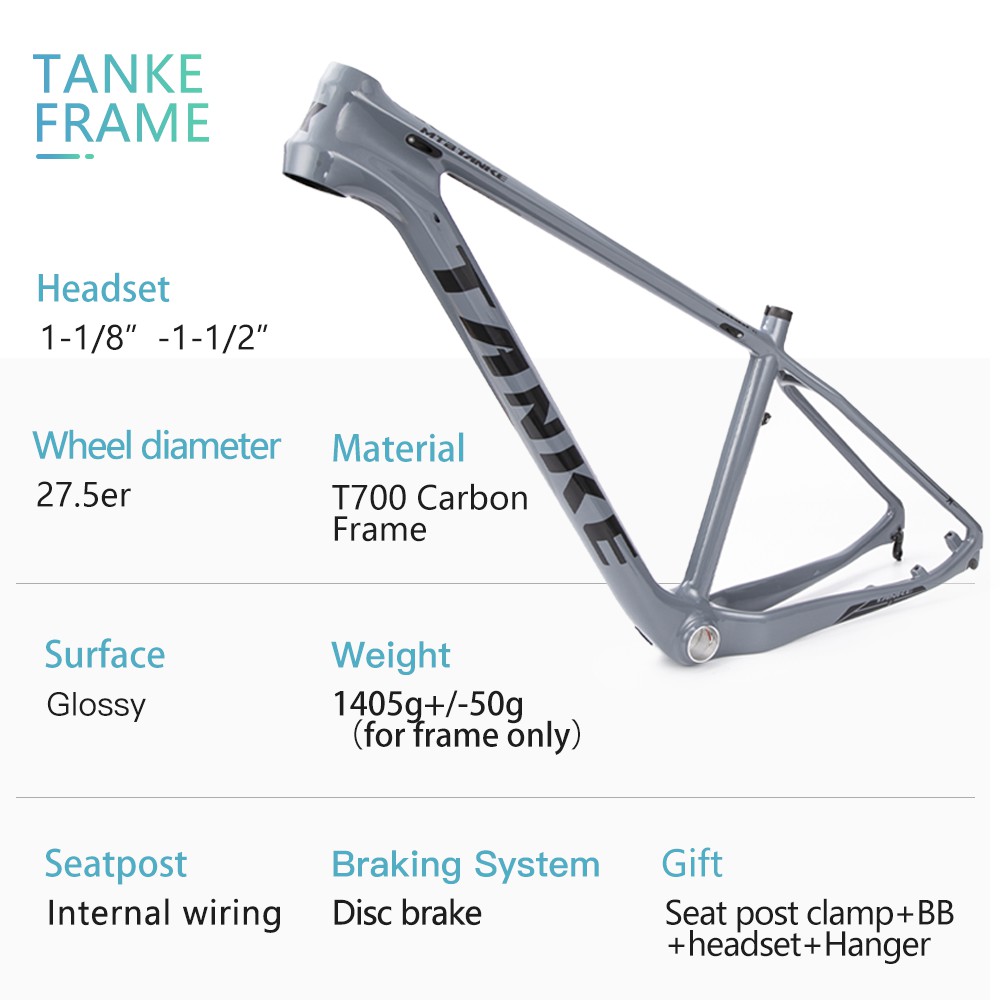 TANKE 27.5er MTB Carbon bike frame 16" 17 inch 135mm quick released hub ...