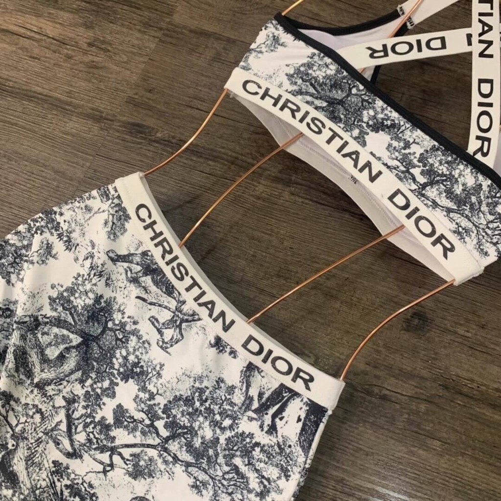 CHRISTIAN DIOR BLUE/PINK TOILE DE JOUY TWO PIECES SWIMWEAR ชุดว่ายน้ำ ...