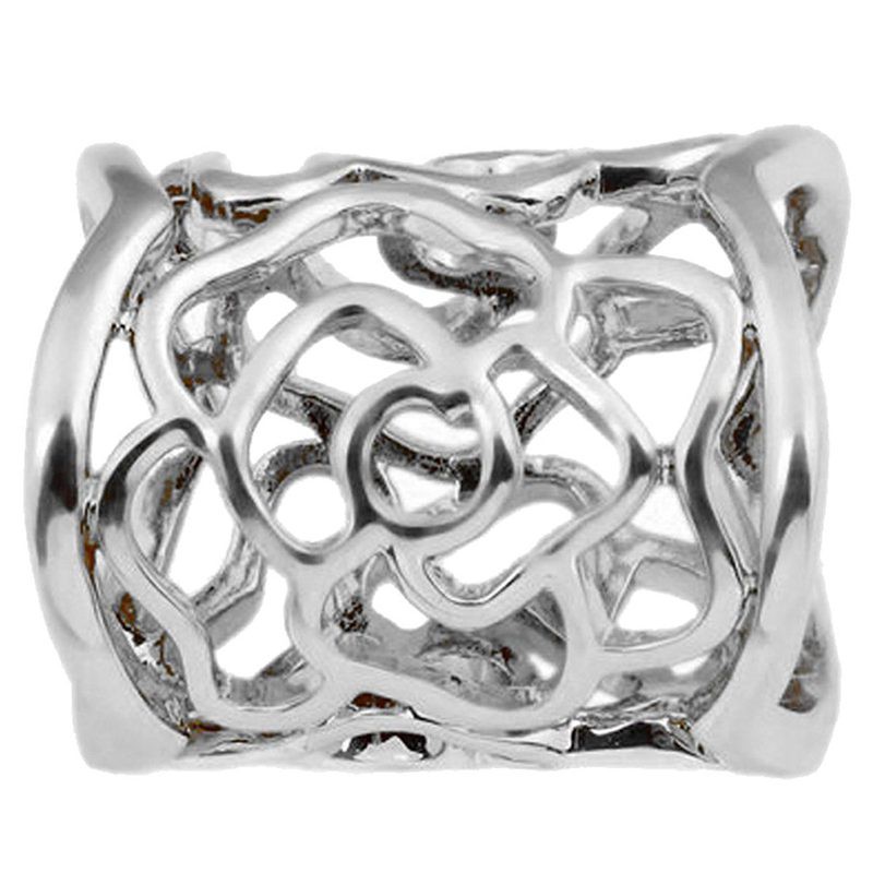 Hollow Rose Scarf Ring Buckle Slide Tube Scarf Jewelry Silver ...