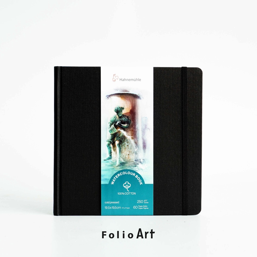 FOLIO ART สมุดวาดภาพ Hahnemühle watercolor book ระบายสีน้ำ cotton 100 250gsm. 19x19 cm จตุรัส 30 ...