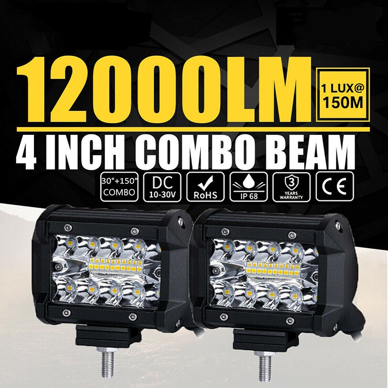 ไฟ2pcs 60W Triple Row LED Work Light 4Inch LED Work Light Bar Flood ...