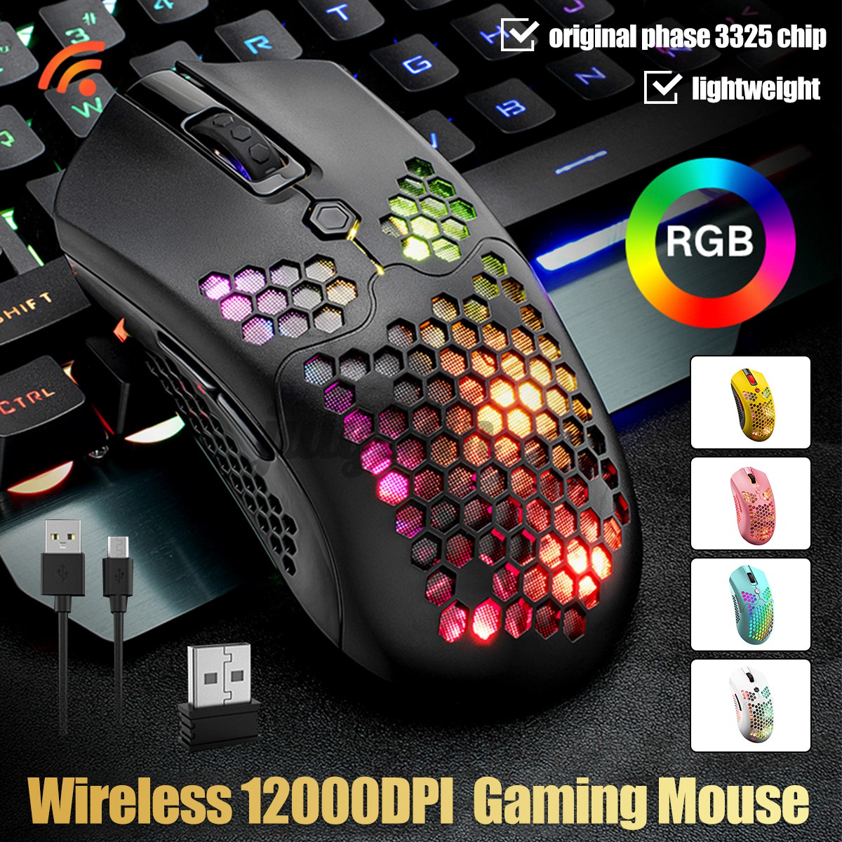 X2 12000DPI Dual Mode Gaming Mouse 7 Keys Hollow Out Design Wireless ...