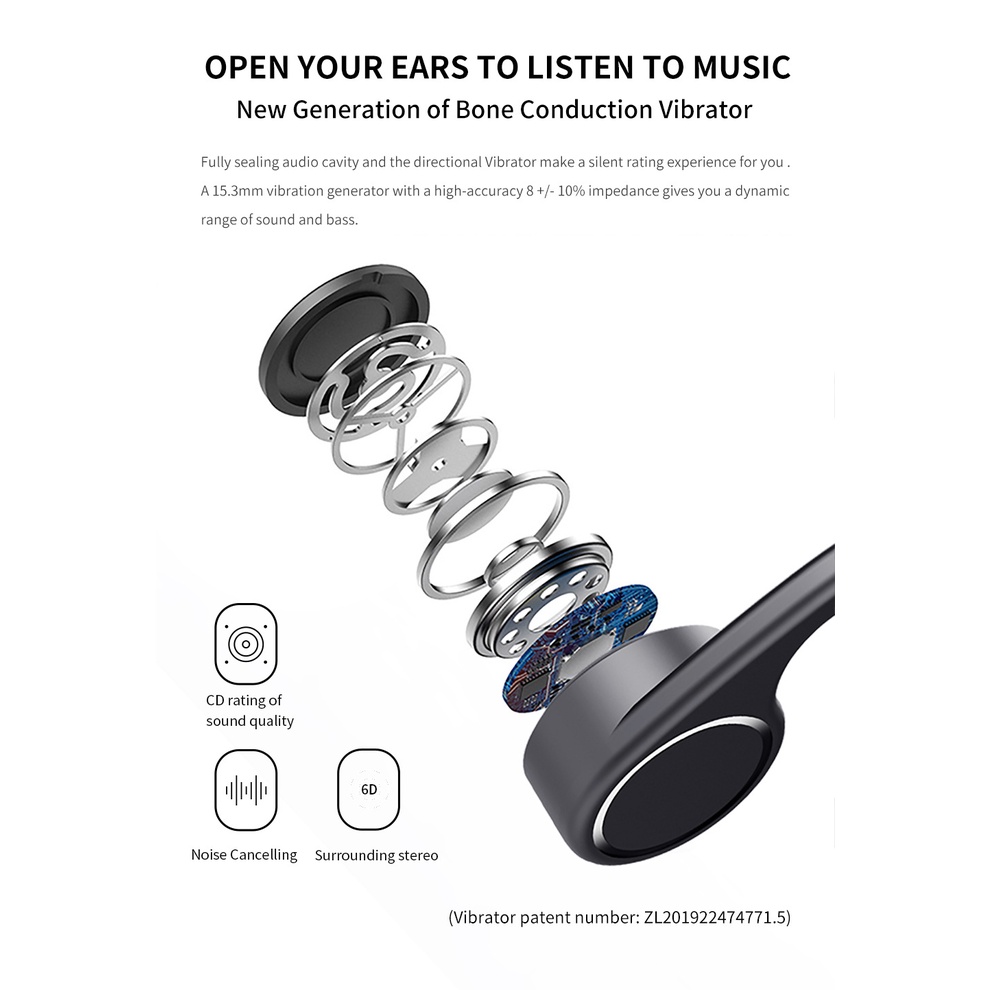 Bone Conduction Earphones Waterproof Running Sport Ear-Hook Headset TWS ...