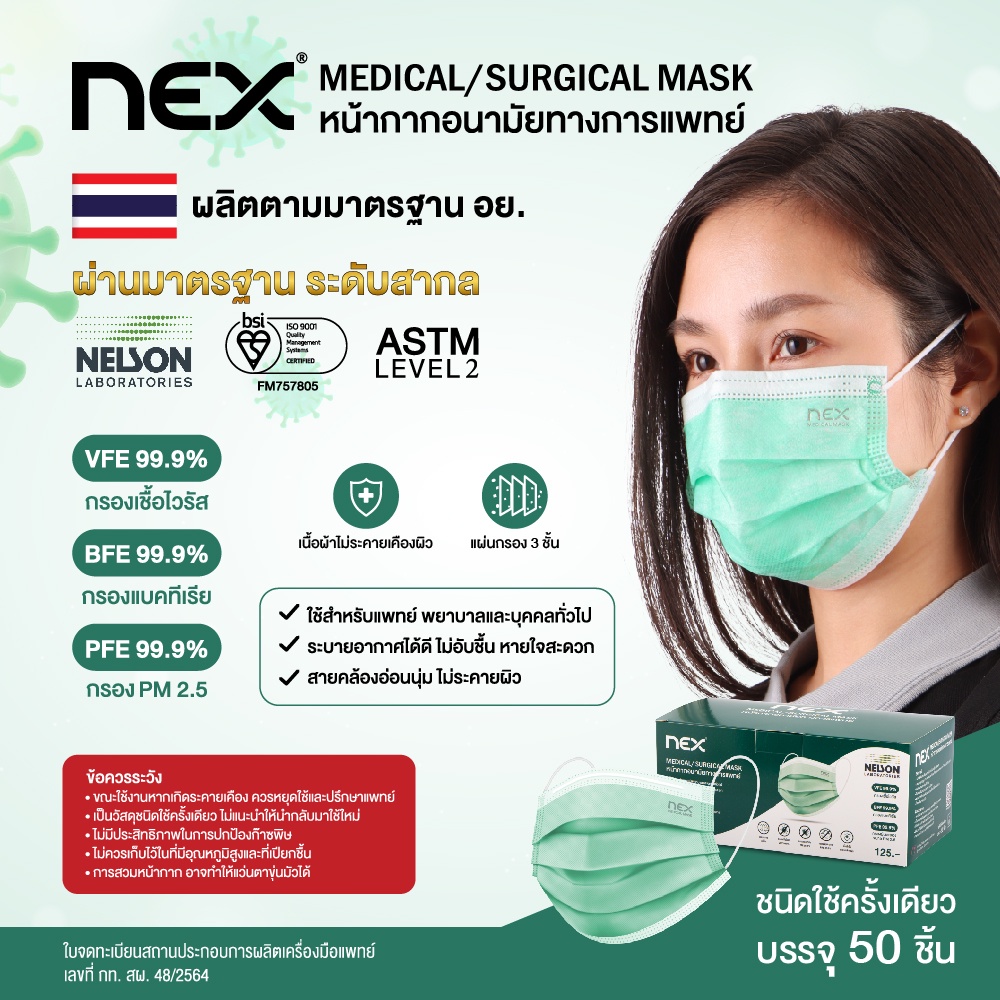 NEX MASK หน้ากากอนามัยทางการแพทย์ หน้ากากอนามัย 3 ชั้น ป้องกันไวรัส มาต ...