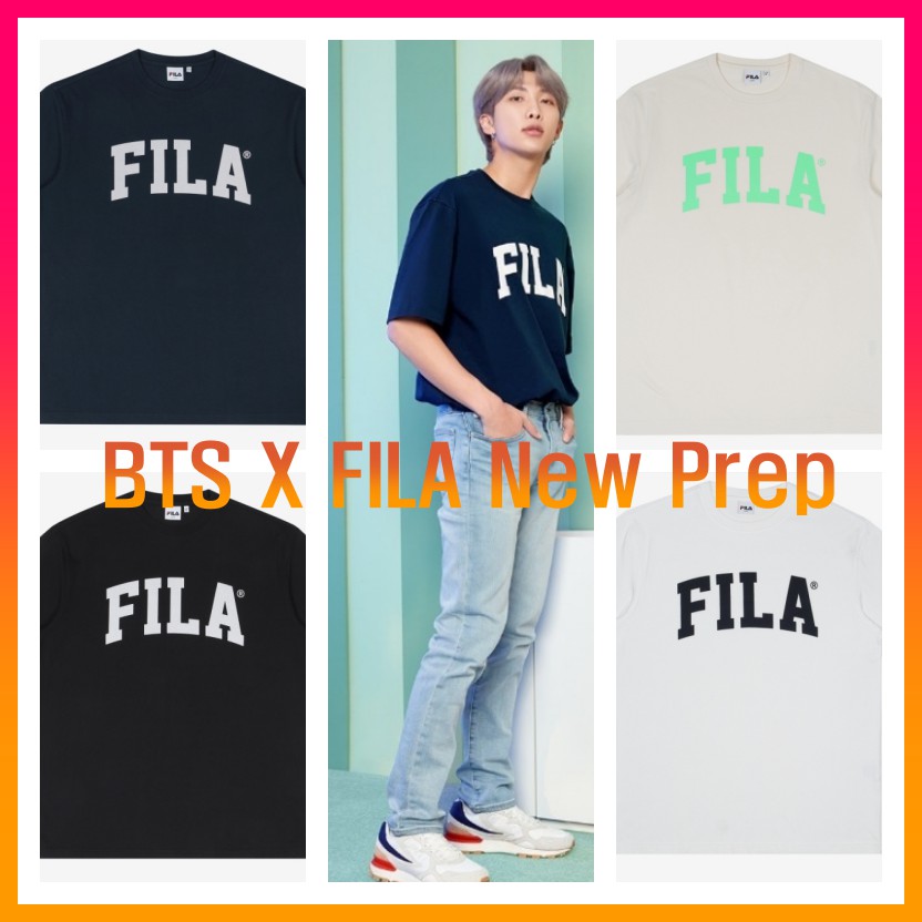 BTS X FILA New Prep Arch Logo Loose Fit T shirt Unisex 4 color Vkgz ...