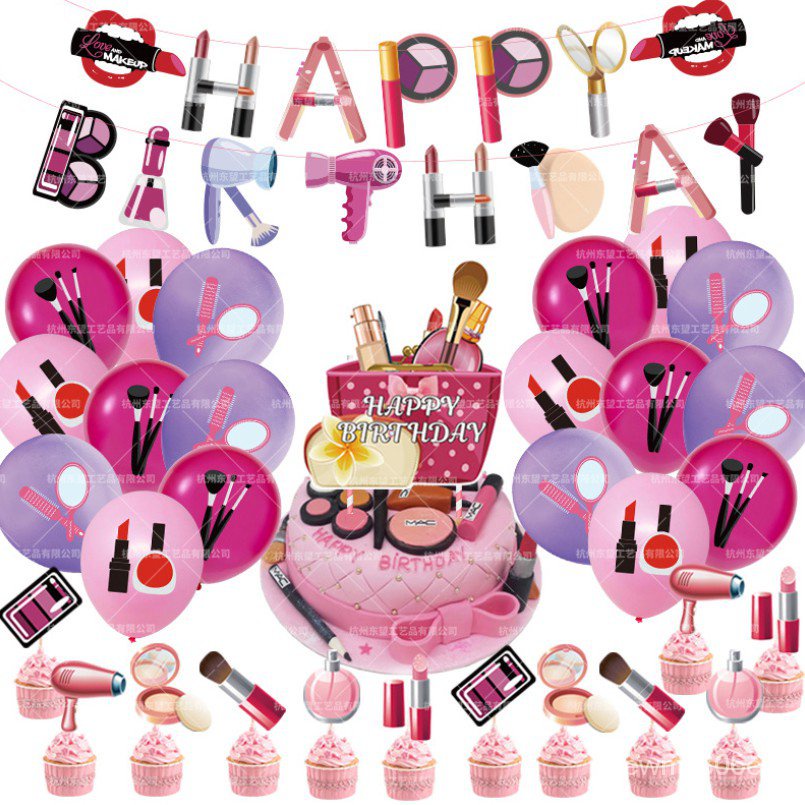 Cosmetic theme party decoration lipstick bag banner cake plug exhaust ...