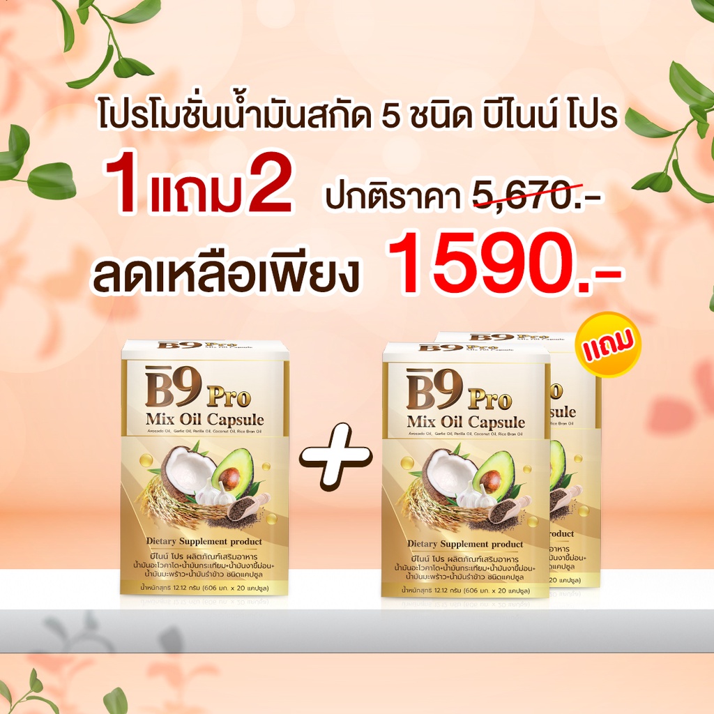 B9 Pro บีไนน์โปรน้ำมันสกัดรวม 5 ชนิด 3 กล่อง ลดคอเลสเตอรอลสูง ลดความดันโลหิตสูง | Shopee Thailand